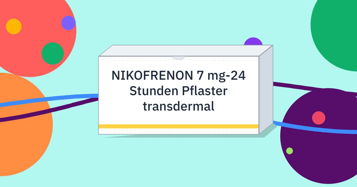 Symbolbild: Packung mit der Aufschrift NIKOFRENON 7 mg-24 Stunden Pflaster transdermal (PZN 15993219) – Verfügbarkeit und Bezug in Apotheken in Frankfurt am Main