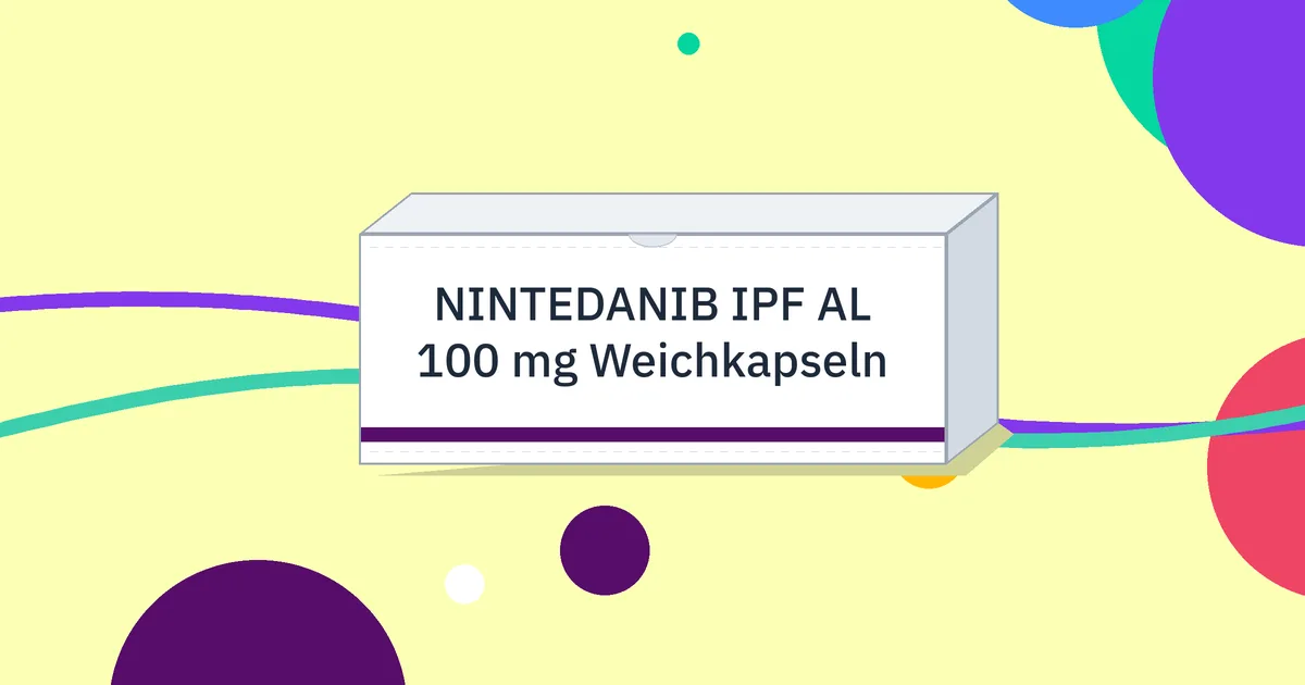 Symbolbild: Packung mit der Aufschrift NINTEDANIB IPF AL 100 mg Weichkapseln (PZN 19991720) – Verfügbarkeit und Bezug in Apotheken in Frankfurt am Main