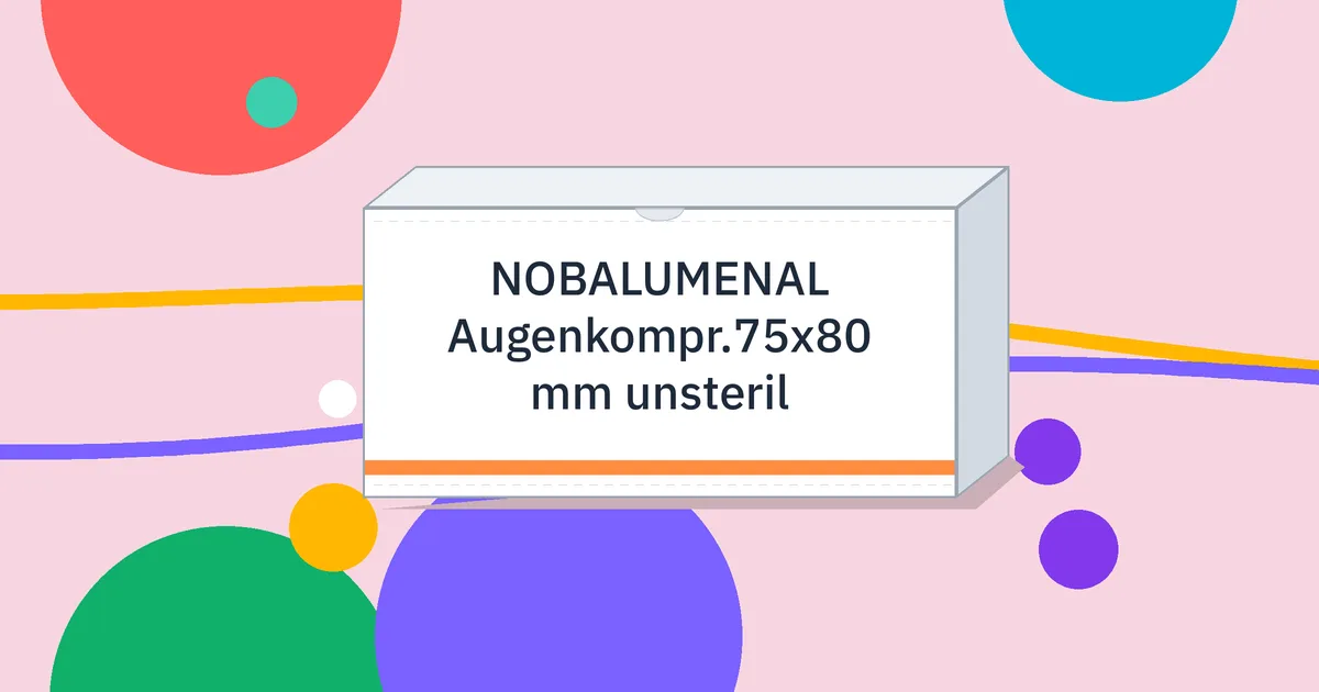 Symbolbild: Packung mit der Aufschrift NOBALUMENAL Augenkompr.75x80 mm unsteril (PZN 02269203) – Verfügbarkeit und Bezug in Apotheken in Frankfurt am Main