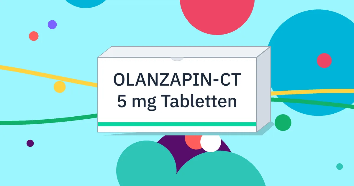 Symbolbild: Packung mit der Aufschrift OLANZAPIN-CT 5 mg Tabletten (PZN 08442163) – Verfügbarkeit und Bezug in Apotheken in Frankfurt am Main