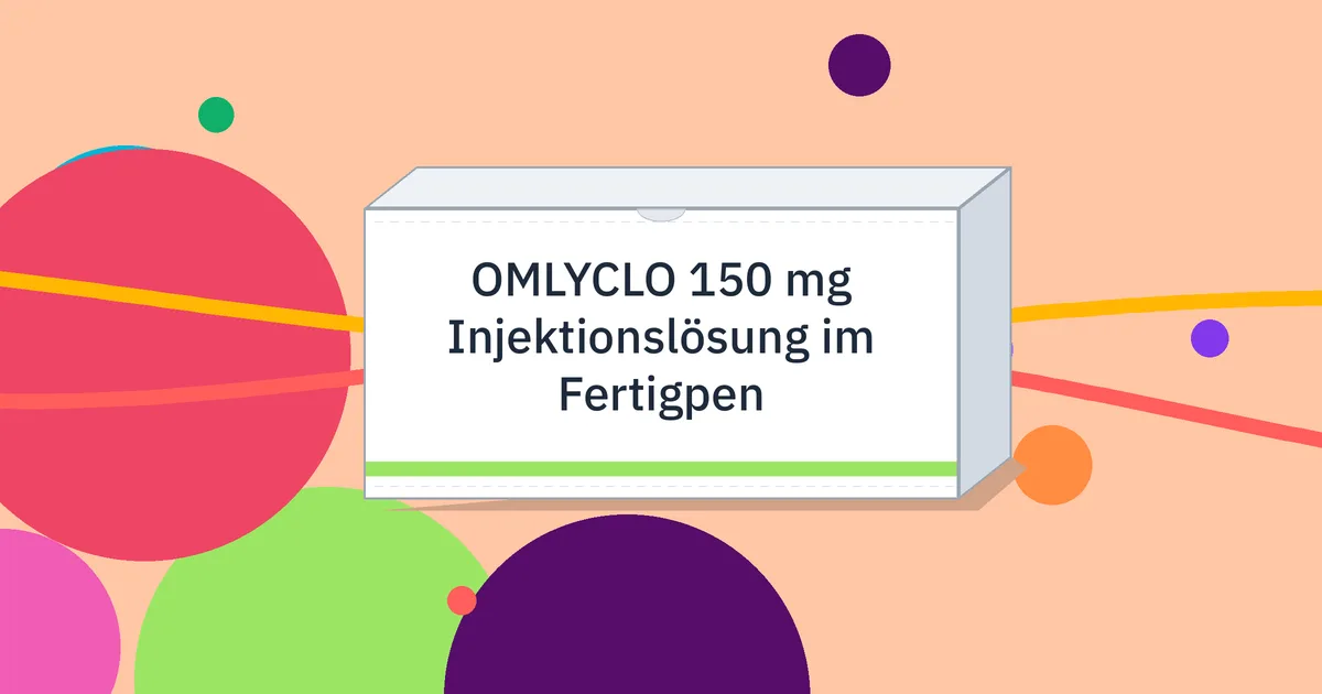 Symbolbild: Packung mit der Aufschrift OMLYCLO 150 mg Injektionslösung im Fertigpen (PZN 20320043) – Verfügbarkeit und Bezug in Apotheken in Frankfurt am Main