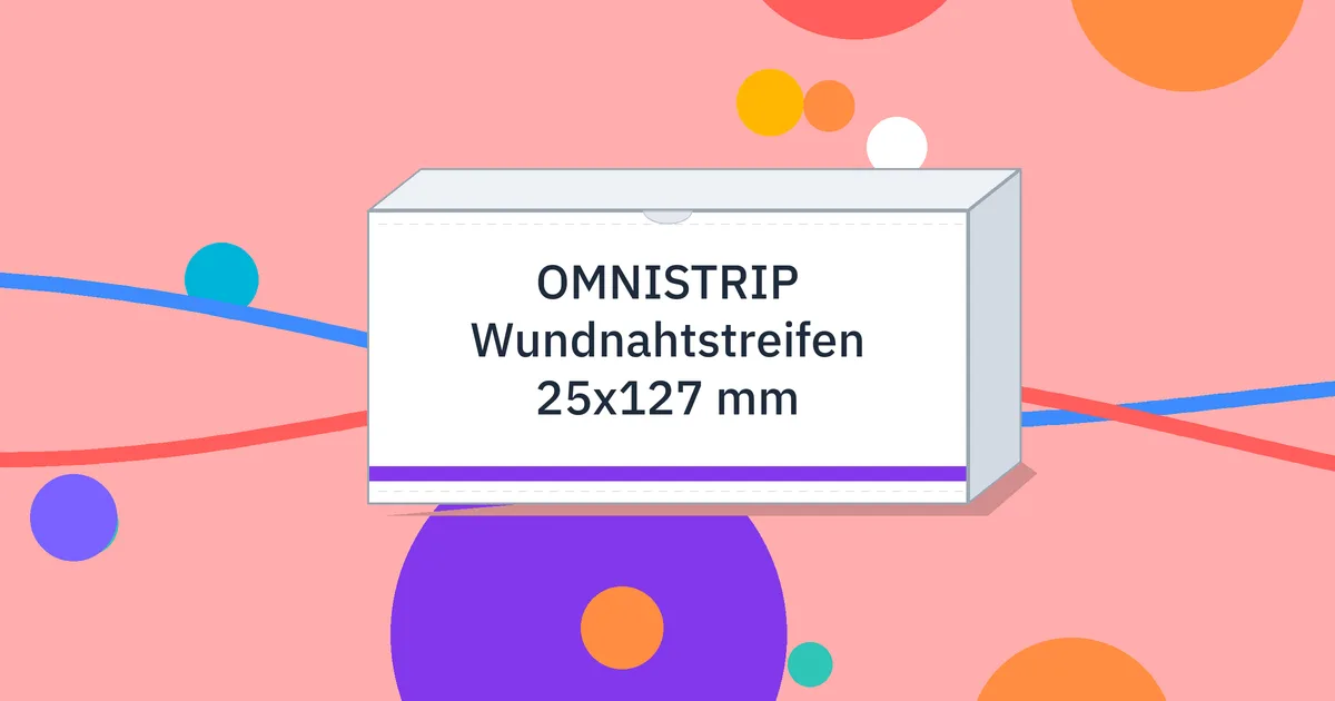 Symbolbild: Packung mit der Aufschrift OMNISTRIP Wundnahtstreifen 25x127 mm (PZN 14443451) – Verfügbarkeit und Bezug in Apotheken in Frankfurt am Main