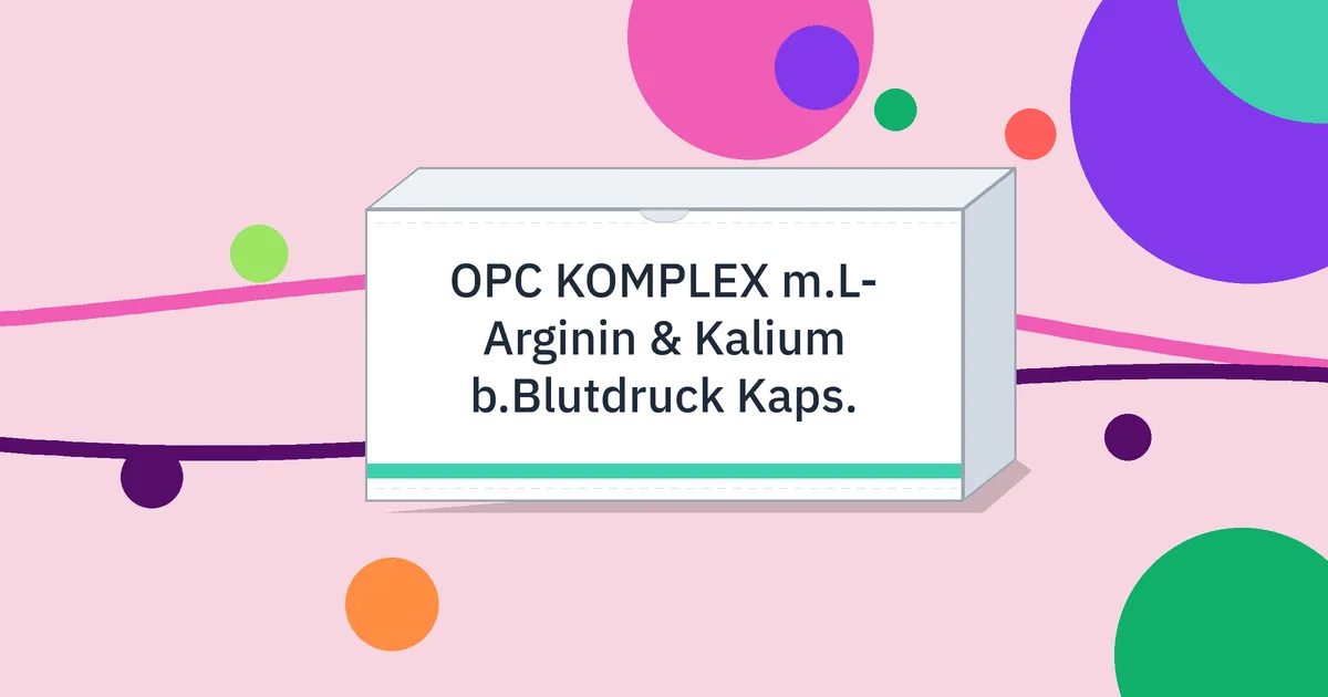Symbolbild: Packung mit der Aufschrift OPC KOMPLEX m.L-Arginin & Kalium b.Blutdruck Kaps. (PZN 19461525) – Verfügbarkeit und Bezug in Apotheken in Frankfurt am Main
