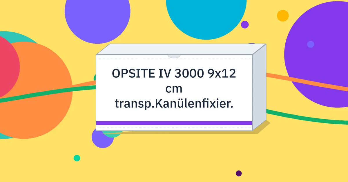 Symbolbild: Packung mit der Aufschrift OPSITE IV 3000 9x12 cm transp.Kanülenfixier. (PZN 19769016) – Verfügbarkeit und Bezug in Apotheken in Frankfurt am Main