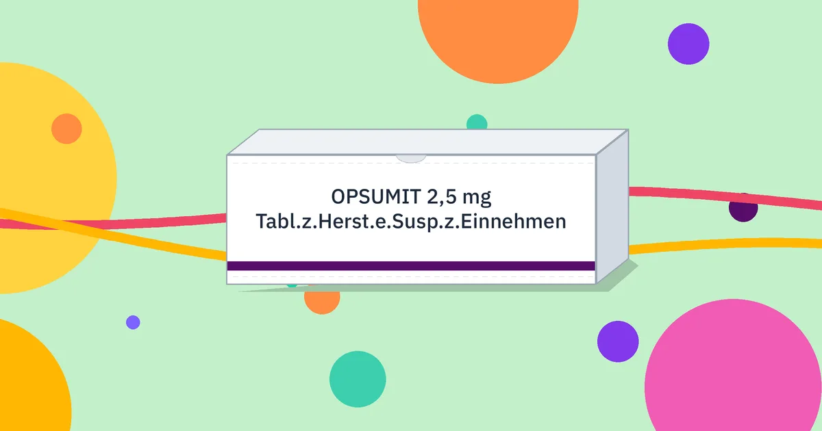 Symbolbild: Packung mit der Aufschrift OPSUMIT 2,5 mg Tabl.z.Herst.e.Susp.z.Einnehmen (PZN 19952720) – Verfügbarkeit und Bezug in Apotheken in Frankfurt am Main