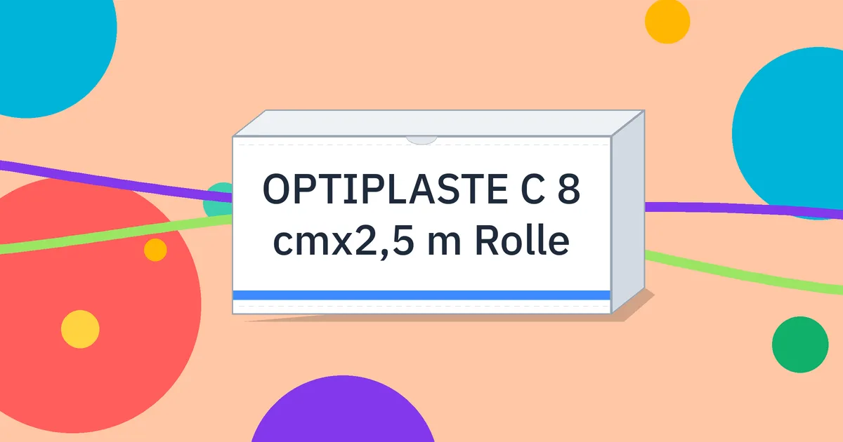Symbolbild: Packung mit der Aufschrift OPTIPLASTE C 8 cmx2,5 m Rolle (PZN 03576278) – Verfügbarkeit und Bezug in Apotheken in Frankfurt am Main
