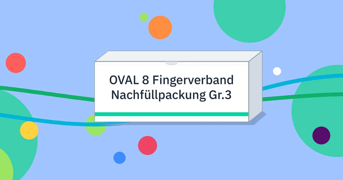 Symbolbild: Packung mit der Aufschrift OVAL 8 Fingerverband Nachfüllpackung Gr.3 (PZN 06711185) – Verfügbarkeit und Bezug in Apotheken in Frankfurt am Main