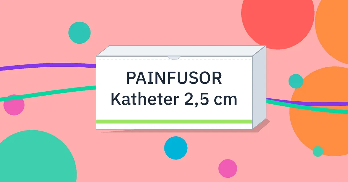 Symbolbild: Packung mit der Aufschrift PAINFUSOR Katheter 2,5 cm (PZN 09680108) – Verfügbarkeit und Bezug in Apotheken in Frankfurt am Main