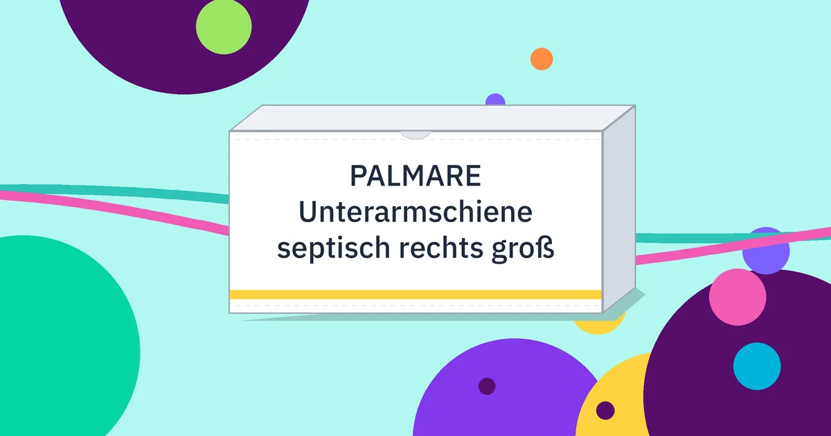 Symbolbild: Packung mit der Aufschrift PALMARE Unterarmschiene septisch rechts groß (PZN 02639947) – Verfügbarkeit und Bezug in Apotheken in Frankfurt am Main