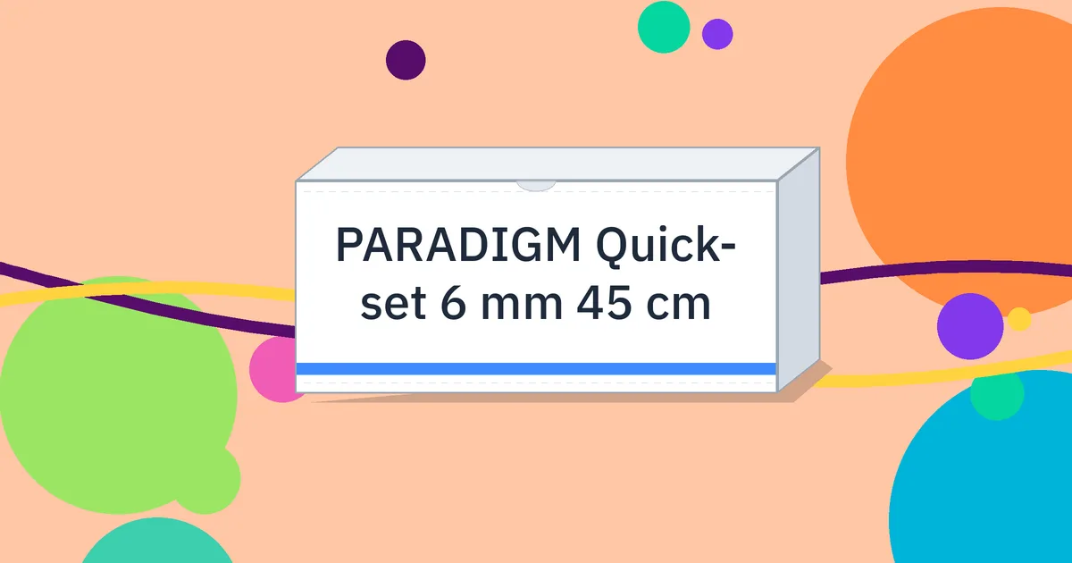 Symbolbild: Packung mit der Aufschrift PARADIGM Quick-set 6 mm 45 cm (PZN 00364943) – Verfügbarkeit und Bezug in Apotheken in Frankfurt am Main