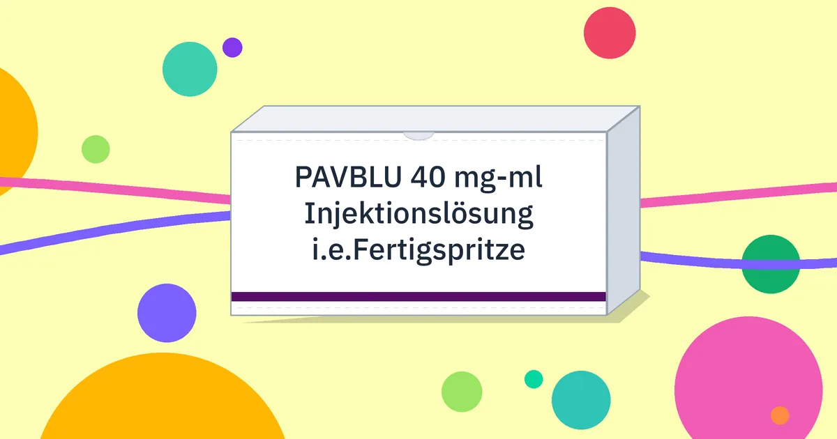 Symbolbild: Packung mit der Aufschrift PAVBLU 40 mg-ml Injektionslösung i.e.Fertigspritze (PZN 20399783) – Verfügbarkeit und Bezug in Apotheken in Frankfurt am Main