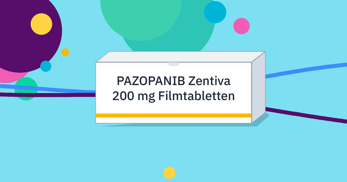 Symbolbild: Packung mit der Aufschrift PAZOPANIB Zentiva 200 mg Filmtabletten (PZN 19362527) – Verfügbarkeit und Bezug in Apotheken in Frankfurt am Main
