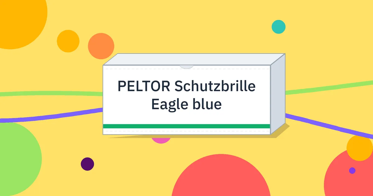 Symbolbild: Packung mit der Aufschrift PELTOR Schutzbrille Eagle blue (PZN 06425284) – Verfügbarkeit und Bezug in Apotheken in Frankfurt am Main
