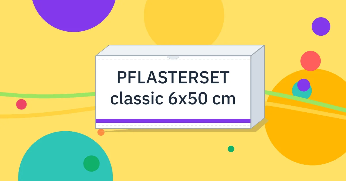 Symbolbild: Packung mit der Aufschrift PFLASTERSET classic 6x50 cm (PZN 04217133) – Verfügbarkeit und Bezug in Apotheken in Frankfurt am Main
