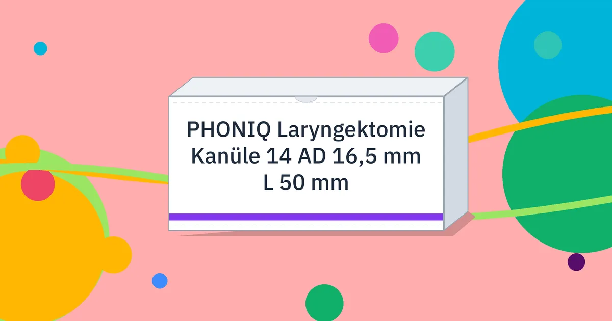 Symbolbild: Packung mit der Aufschrift PHONIQ Laryngektomie Kanüle 14 AD 16,5 mm L 50 mm (PZN 17381868) – Verfügbarkeit und Bezug in Apotheken in Frankfurt am Main