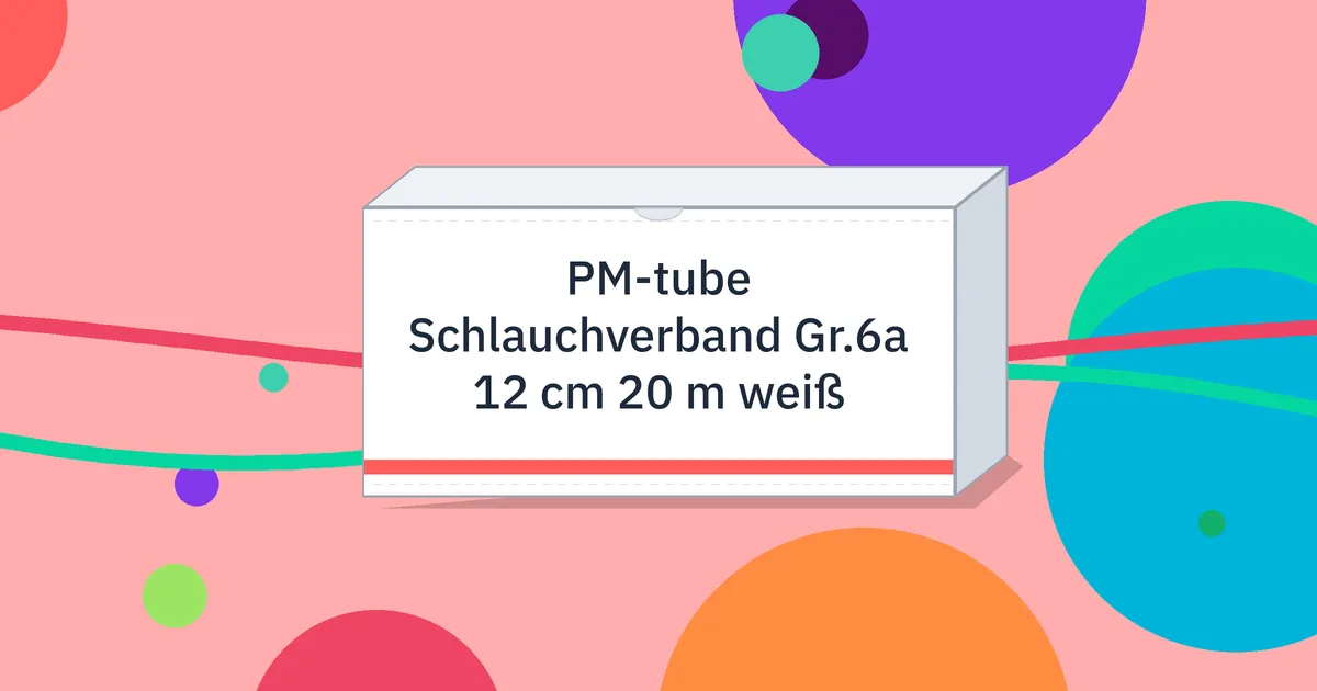 Symbolbild: Packung mit der Aufschrift PM-tube Schlauchverband Gr.6a 12 cm 20 m weiß (PZN 18845873) – Verfügbarkeit und Bezug in Apotheken in Frankfurt am Main