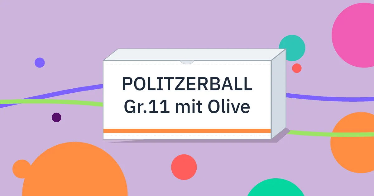Symbolbild: Packung mit der Aufschrift POLITZERBALL Gr.11 mit Olive (PZN 09885253) – Verfügbarkeit und Bezug in Apotheken in Frankfurt am Main