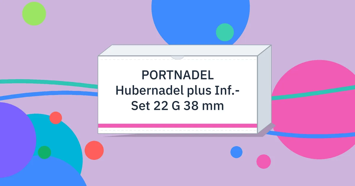 Symbolbild: Packung mit der Aufschrift PORTNADEL Hubernadel plus Inf.-Set 22 G 38 mm (PZN 02707198) – Verfügbarkeit und Bezug in Apotheken in Frankfurt am Main