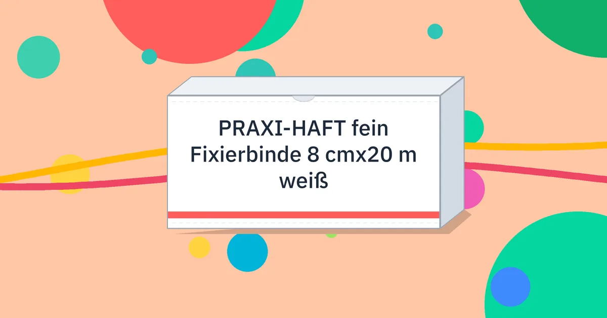 Symbolbild: Packung mit der Aufschrift PRAXI-HAFT fein Fixierbinde 8 cmx20 m weiß (PZN 12825987) – Verfügbarkeit und Bezug in Apotheken in Frankfurt am Main