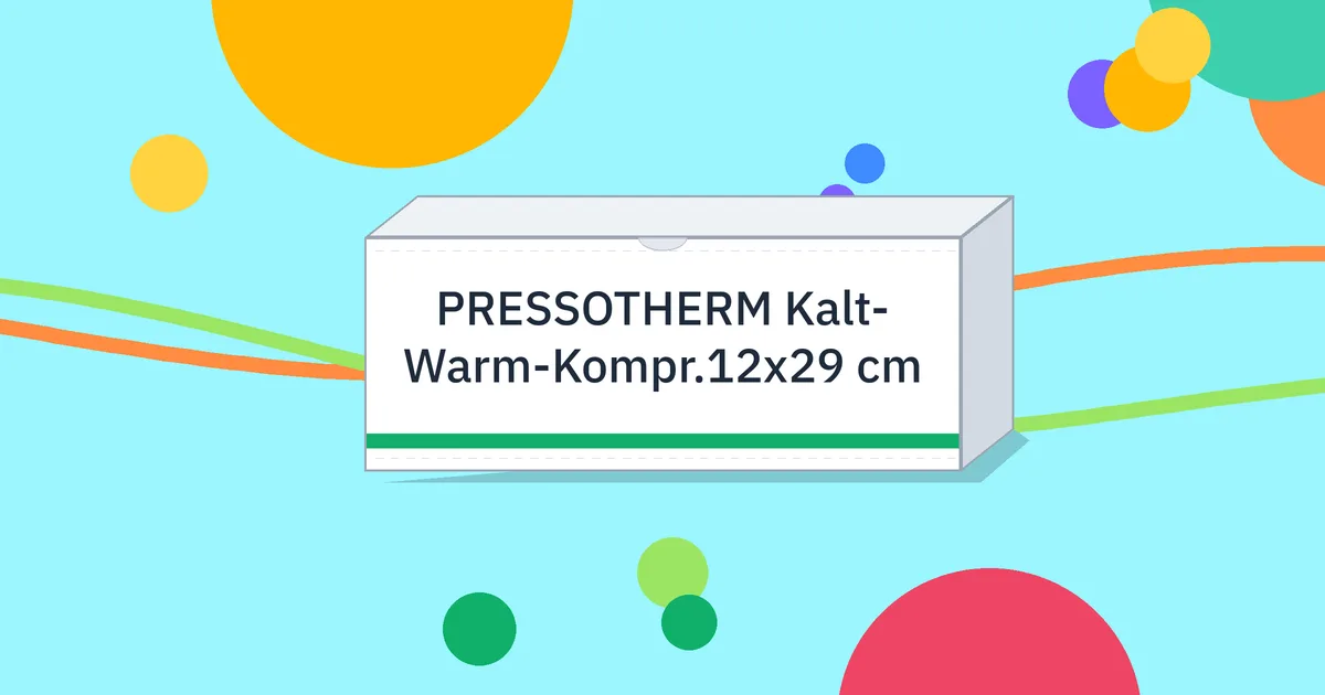 Symbolbild: Packung mit der Aufschrift PRESSOTHERM Kalt-Warm-Kompr.12x29 cm (PZN 03717974) – Verfügbarkeit und Bezug in Apotheken in Frankfurt am Main