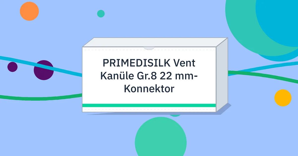 Symbolbild: Packung mit der Aufschrift PRIMEDISILK Vent Kanüle Gr.8 22 mm-Konnektor (PZN 10355885) – Verfügbarkeit und Bezug in Apotheken in Frankfurt am Main