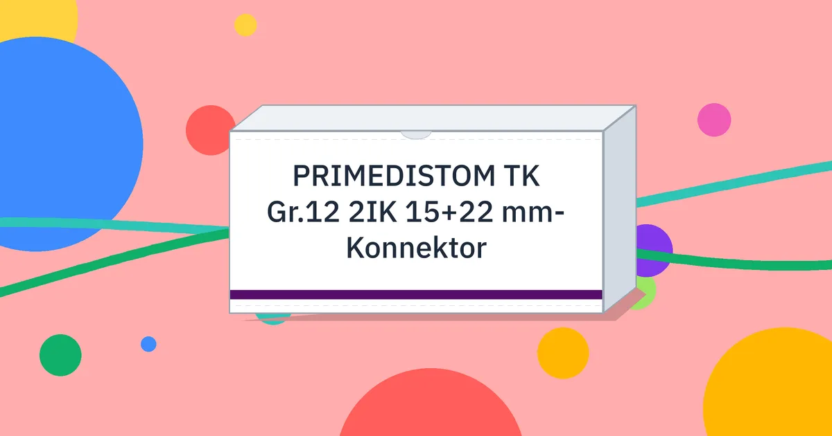 Symbolbild: Packung mit der Aufschrift PRIMEDISTOM TK Gr.12 2IK 15+22 mm-Konnektor (PZN 10266294) – Verfügbarkeit und Bezug in Apotheken in Frankfurt am Main