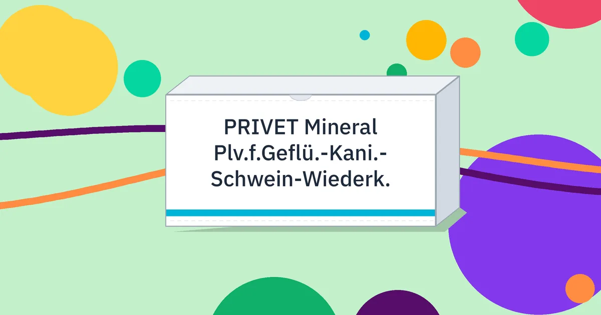 Symbolbild: Packung mit der Aufschrift PRIVET Mineral Plv.f.Geflü.-Kani.-Schwein-Wiederk. (PZN 11081622) – Verfügbarkeit und Bezug in Apotheken in Frankfurt am Main