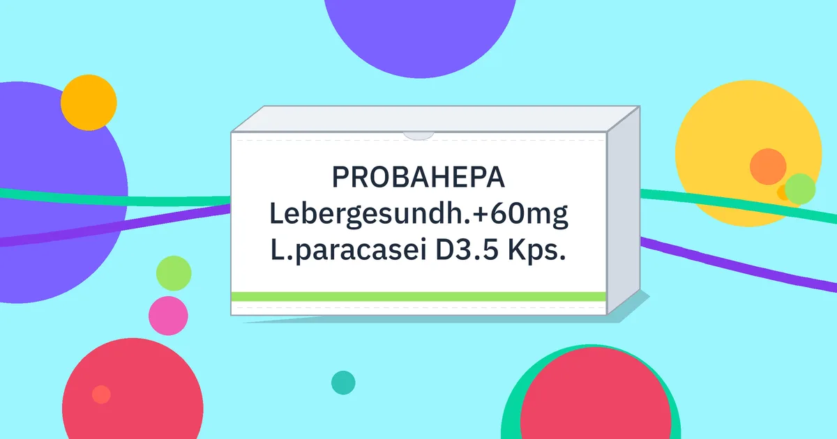 Symbolbild: Packung mit der Aufschrift PROBAHEPA Lebergesundh.+60mg L.paracasei D3.5 Kps. (PZN 20158074) – Verfügbarkeit und Bezug in Apotheken in Frankfurt am Main