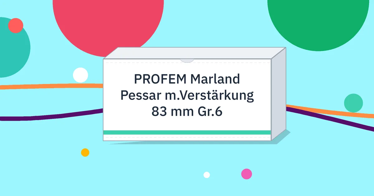 Symbolbild: Packung mit der Aufschrift PROFEM Marland Pessar m.Verstärkung 83 mm Gr.6 (PZN 11672010) – Verfügbarkeit und Bezug in Apotheken in Frankfurt am Main