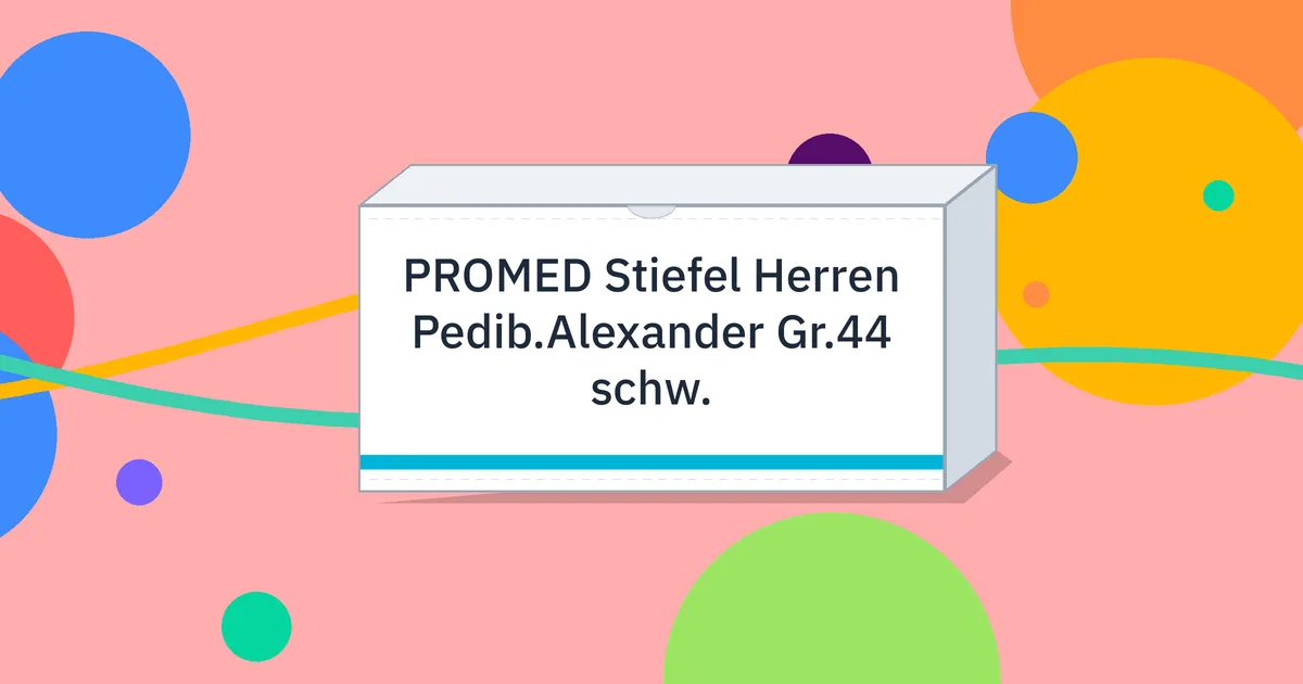 Symbolbild: Packung mit der Aufschrift PROMED Stiefel Herren Pedib.Alexander Gr.44 schw. (PZN 11710331) – Verfügbarkeit und Bezug in Apotheken in Frankfurt am Main