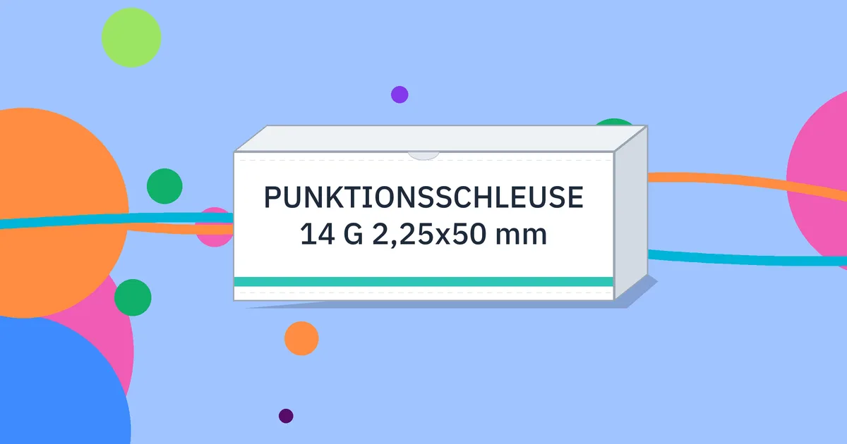 Symbolbild: Packung mit der Aufschrift PUNKTIONSSCHLEUSE 14 G 2,25x50 mm (PZN 20085748) – Verfügbarkeit und Bezug in Apotheken in Frankfurt am Main