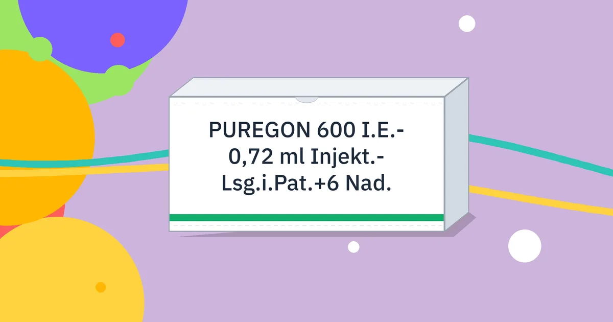 Symbolbild: Packung mit der Aufschrift PUREGON 600 I.E.-0,72 ml Injekt.-Lsg.i.Pat.+6 Nad. (PZN 00950931) – Verfügbarkeit und Bezug in Apotheken in Frankfurt am Main