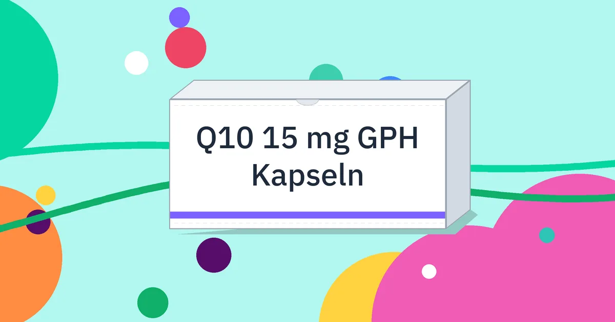 Symbolbild: Packung mit der Aufschrift Q10 15 mg GPH Kapseln (PZN 09721971) – Verfügbarkeit und Bezug in Apotheken in Frankfurt am Main