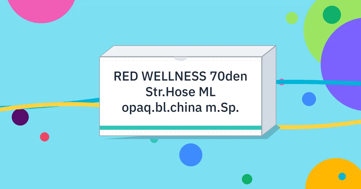 Symbolbild: Packung mit der Aufschrift RED WELLNESS 70den Str.Hose ML opaq.bl.china m.Sp. (PZN 16176853) – Verfügbarkeit und Bezug in Apotheken in Frankfurt am Main