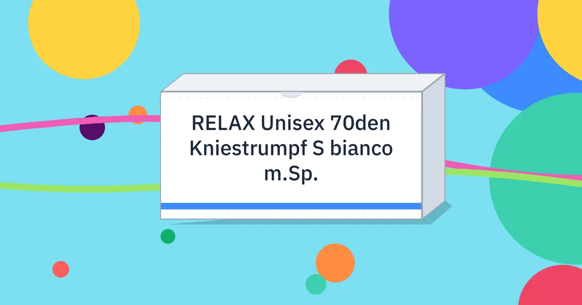 Symbolbild: Packung mit der Aufschrift RELAX Unisex 70den Kniestrumpf S bianco m.Sp. (PZN 01379800) – Verfügbarkeit und Bezug in Apotheken in Frankfurt am Main