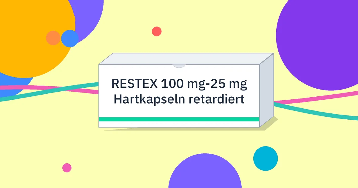 Symbolbild: Packung mit der Aufschrift RESTEX 100 mg-25 mg Hartkapseln retardiert (PZN 05515513) – Verfügbarkeit und Bezug in Apotheken in Frankfurt am Main