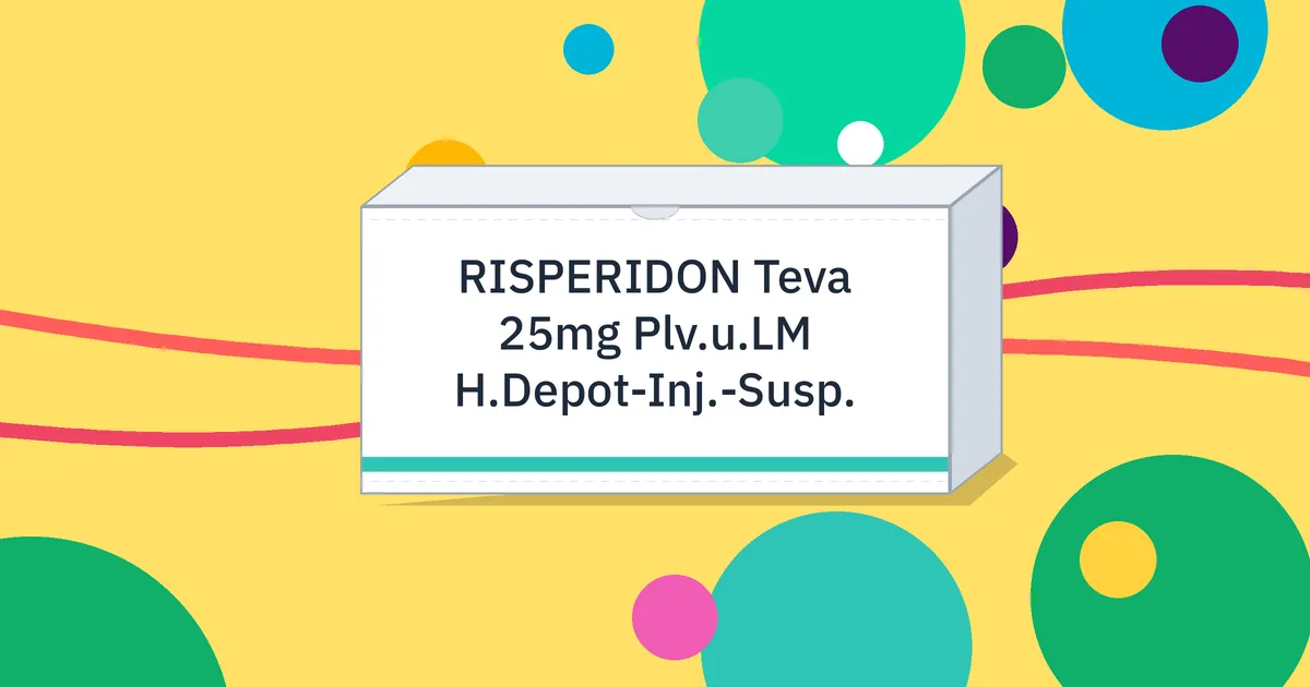 Symbolbild: Packung mit der Aufschrift RISPERIDON Teva 25mg Plv.u.LM H.Depot-Inj.-Susp. (PZN 19229550) – Verfügbarkeit und Bezug in Apotheken in Frankfurt am Main