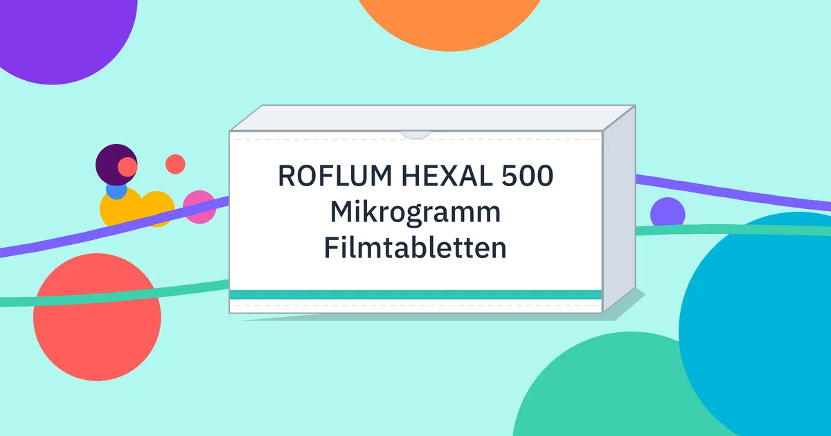Symbolbild: Packung mit der Aufschrift ROFLUM HEXAL 500 Mikrogramm Filmtabletten (PZN 16228604) – Verfügbarkeit und Bezug in Apotheken in Frankfurt am Main