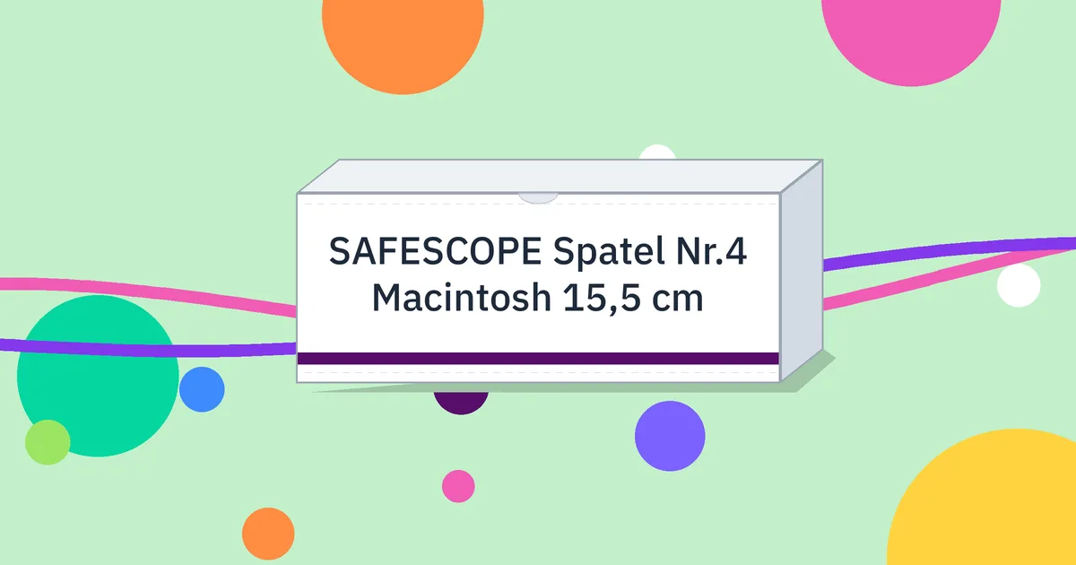 Symbolbild: Packung mit der Aufschrift SAFESCOPE Spatel Nr.4 Macintosh 15,5 cm (PZN 02167508) – Verfügbarkeit und Bezug in Apotheken in Frankfurt am Main