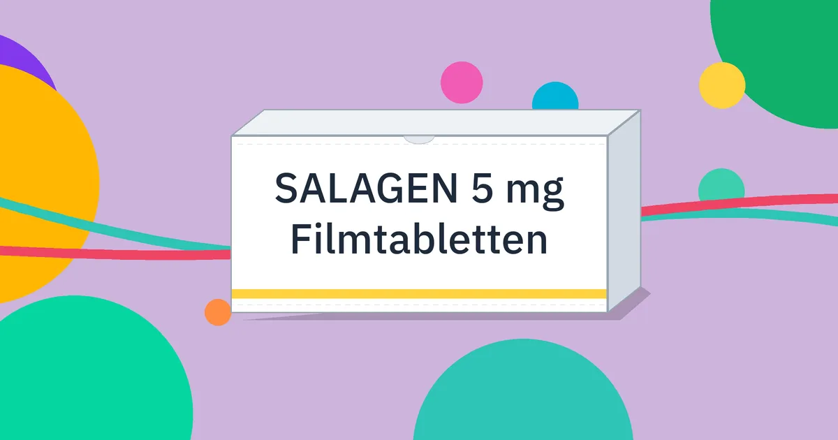 Symbolbild: Packung mit der Aufschrift SALAGEN 5 mg Filmtabletten (PZN 15389699) – Verfügbarkeit und Bezug in Apotheken in Frankfurt am Main