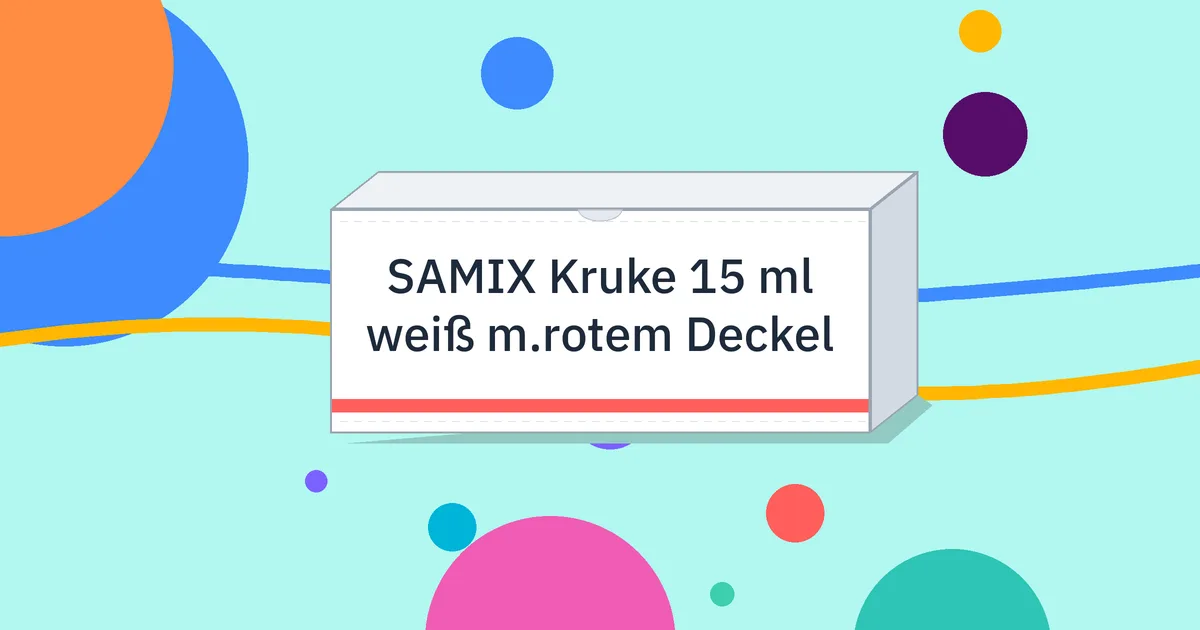 Symbolbild: Packung mit der Aufschrift SAMIX Kruke 15 ml weiß m.rotem Deckel (PZN 11556717) – Verfügbarkeit und Bezug in Apotheken in Frankfurt am Main