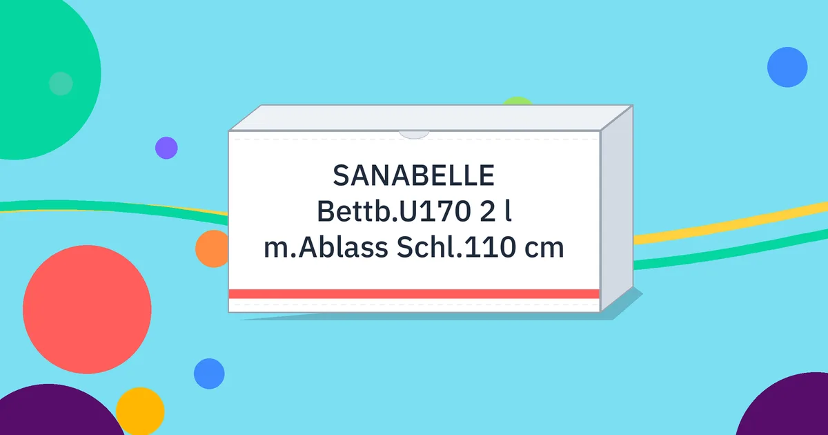 Symbolbild: Packung mit der Aufschrift SANABELLE Bettb.U170 2 l m.Ablass Schl.110 cm (PZN 10986580) – Verfügbarkeit und Bezug in Apotheken in Frankfurt am Main