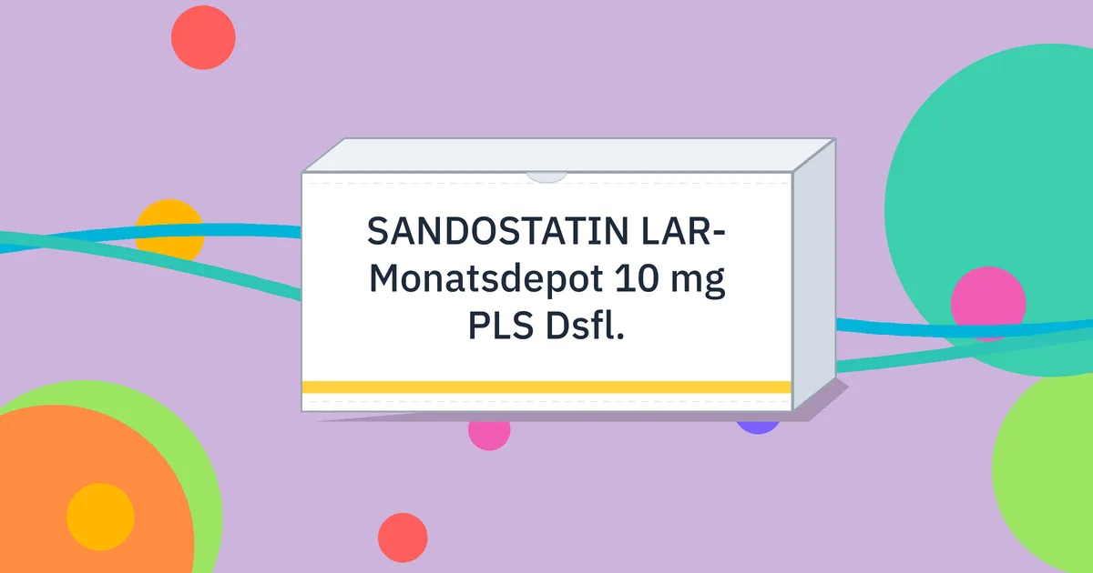 Symbolbild: Packung mit der Aufschrift SANDOSTATIN LAR-Monatsdepot 10 mg PLS Dsfl. (PZN 19396259) – Verfügbarkeit und Bezug in Apotheken in Frankfurt am Main