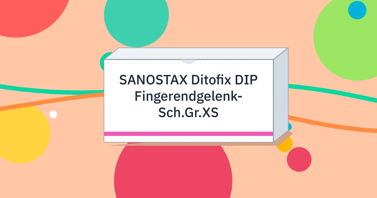 Symbolbild: Packung mit der Aufschrift SANOSTAX Ditofix DIP Fingerendgelenk-Sch.Gr.XS (PZN 11604735) – Verfügbarkeit und Bezug in Apotheken in Frankfurt am Main