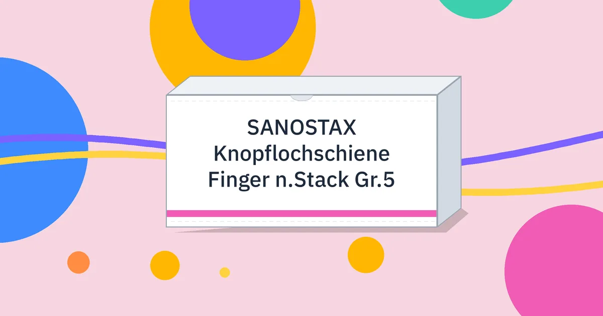 Symbolbild: Packung mit der Aufschrift SANOSTAX Knopflochschiene Finger n.Stack Gr.5 (PZN 16000077) – Verfügbarkeit und Bezug in Apotheken in Frankfurt am Main