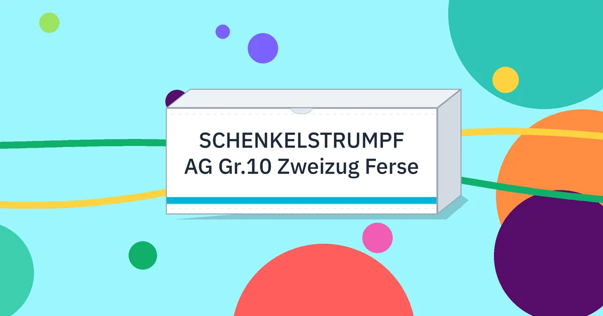 Symbolbild: Packung mit der Aufschrift SCHENKELSTRUMPF AG Gr.10 Zweizug Ferse (PZN 01738297) – Verfügbarkeit und Bezug in Apotheken in Frankfurt am Main
