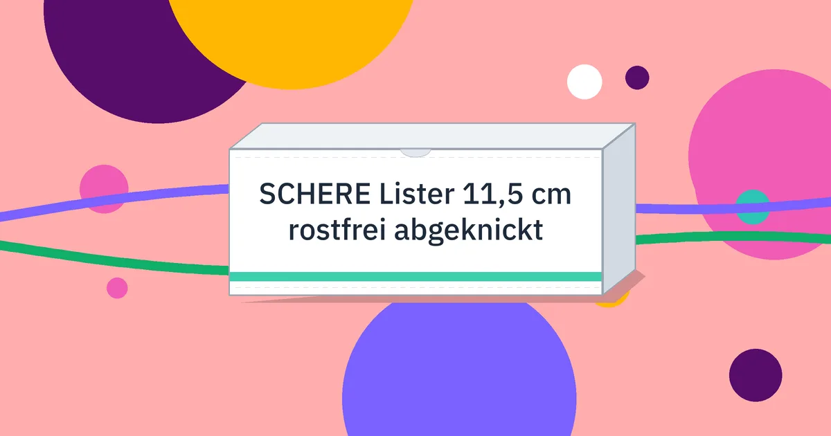 Symbolbild: Packung mit der Aufschrift SCHERE Lister 11,5 cm rostfrei abgeknickt (PZN 01458480) – Verfügbarkeit und Bezug in Apotheken in Frankfurt am Main