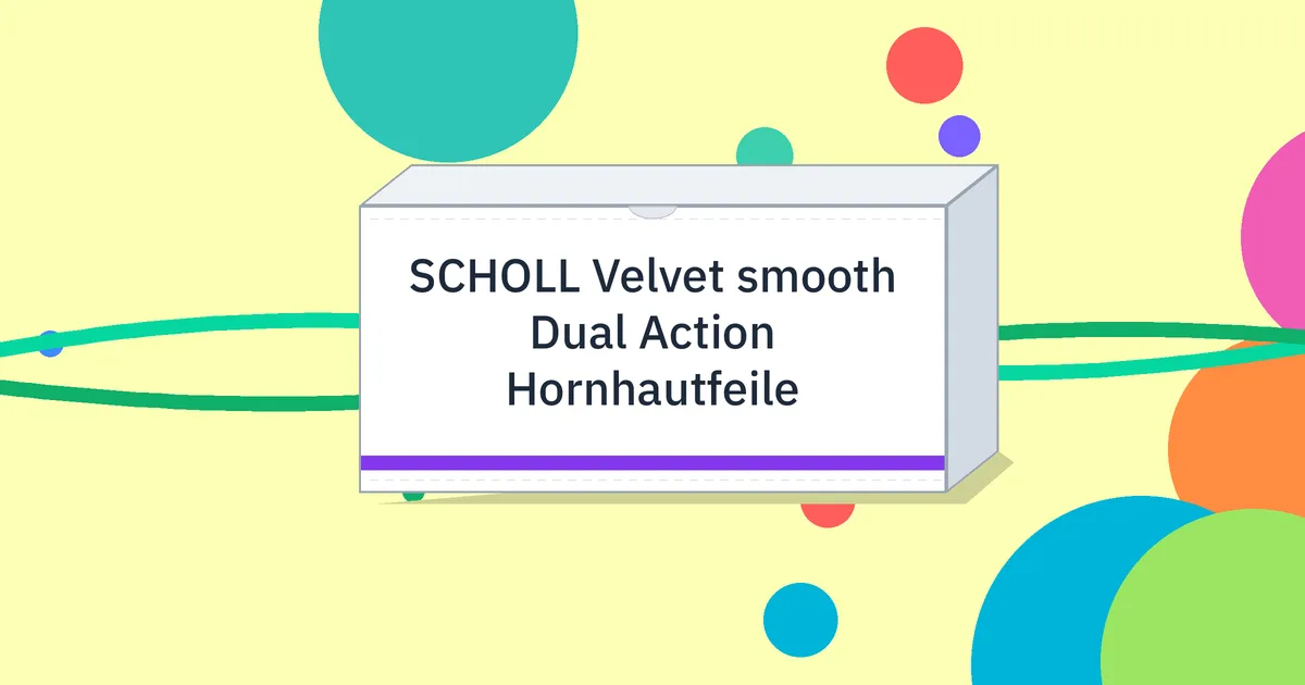 Symbolbild: Packung mit der Aufschrift SCHOLL Velvet smooth Dual Action Hornhautfeile (PZN 20613880) – Verfügbarkeit und Bezug in Apotheken in Frankfurt am Main