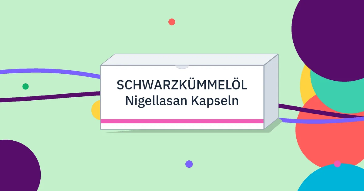 Symbolbild: Packung mit der Aufschrift SCHWARZKÜMMELÖL Nigellasan Kapseln (PZN 17874341) – Verfügbarkeit und Bezug in Apotheken in Frankfurt am Main