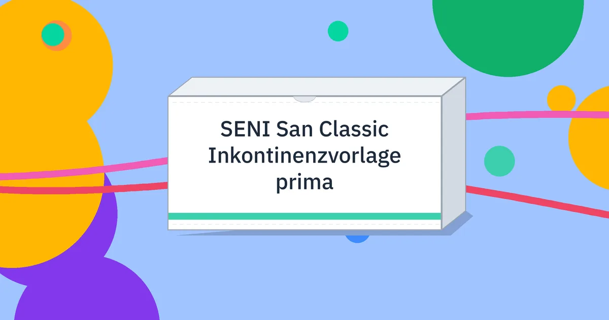 Symbolbild: Packung mit der Aufschrift SENI San Classic Inkontinenzvorlage prima (PZN 18678398) – Verfügbarkeit und Bezug in Apotheken in Frankfurt am Main